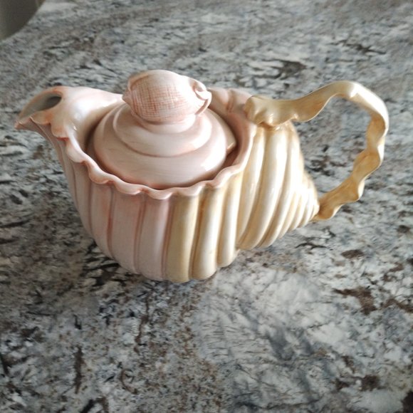 Dining | Ceramic Seashell Tea Set W Teapot Creamer Sugar | Poshmark